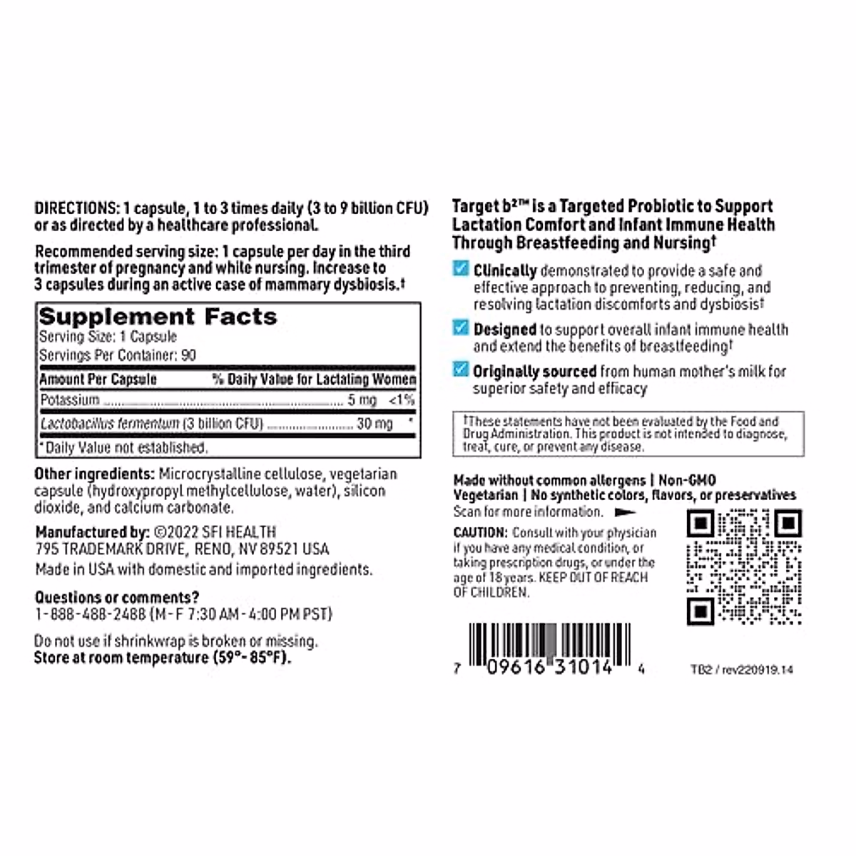 Klaire Labs Target B2 Breastfeeding Probiotic - Support Nursing & Infant Immune Health with Lactobacillus Fermentum - Support Baby Immune Health Through Nursing - Shelf-Stable for Women (90 Capsules)