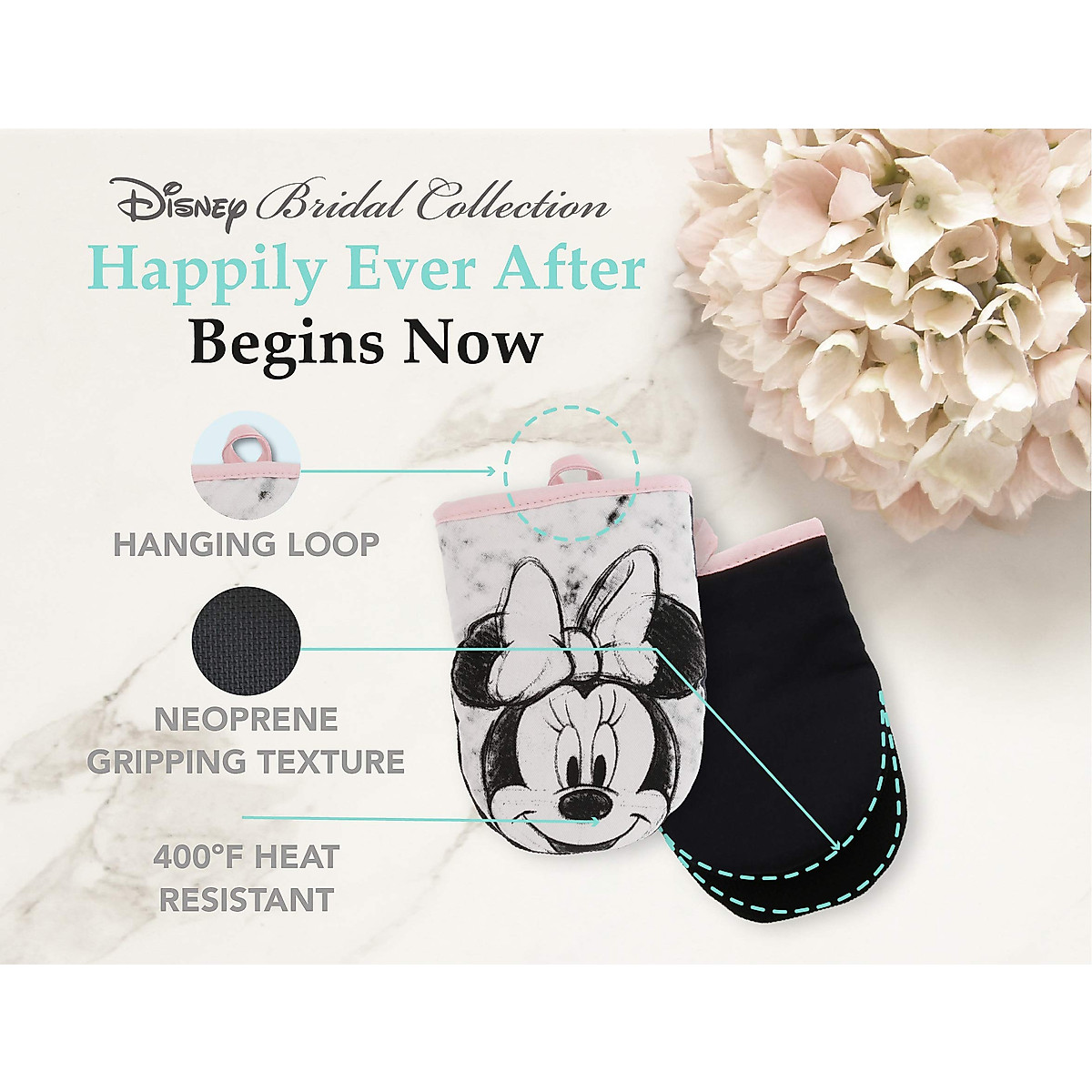 Disney Kitchen Neoprene Mini Oven Mitts, 2pk-Heat Resistant Oven Gloves with Insulation Ideal for Handling Hot Kitchenware-Non-Slip Grip, Hanging Loop, 5.5 x 7 Inches - Mickey and Minnie Sketch Pink