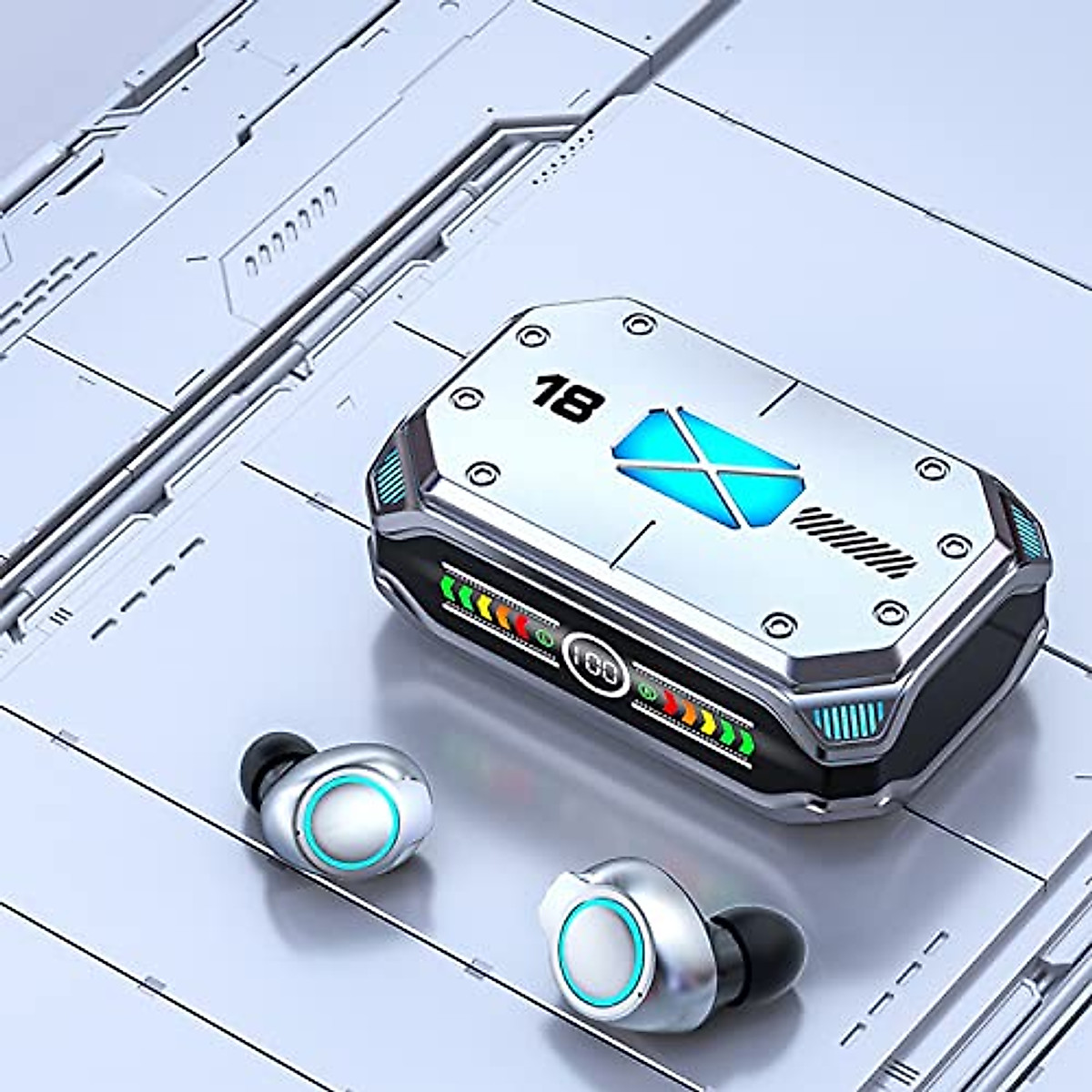 Qiopertar True Wireless Bluetooth Headset 5.3 Two-in-Ear High Sound Quality Noise Reduction Mechanical Technology No Delay Cool Sports Headset (Black)