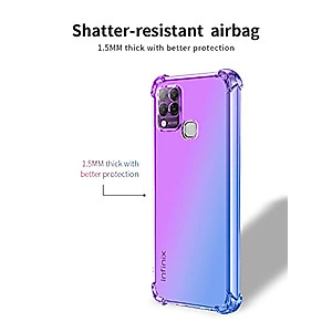 ZMONE Phone Case for Infinix Hot 10S Case with Tempered Glass Screen Protector [2 Pack], Clear Gradient Soft TPU Bumper Slim Anti-Scratch Shockproof Protective Cover - Blue/Pink
