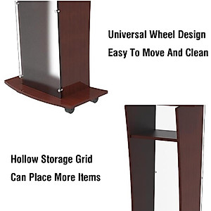 Large Podium Wooden Pulpits with Open Storage Shelves and Casters Lecterns Floor-Standing Presentation Stand Speaking Lectern