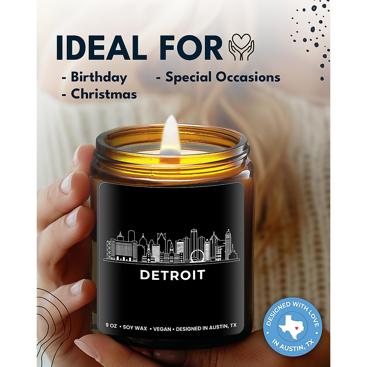 Detroit Candle, Detroit Skyline Gifts, City of Detroit Gifts for Men and Women, Detroit Gift Ideas, Moving Away & Home Sick Gift, Souvenirs, Birthday, Christmas, Gift-Ready