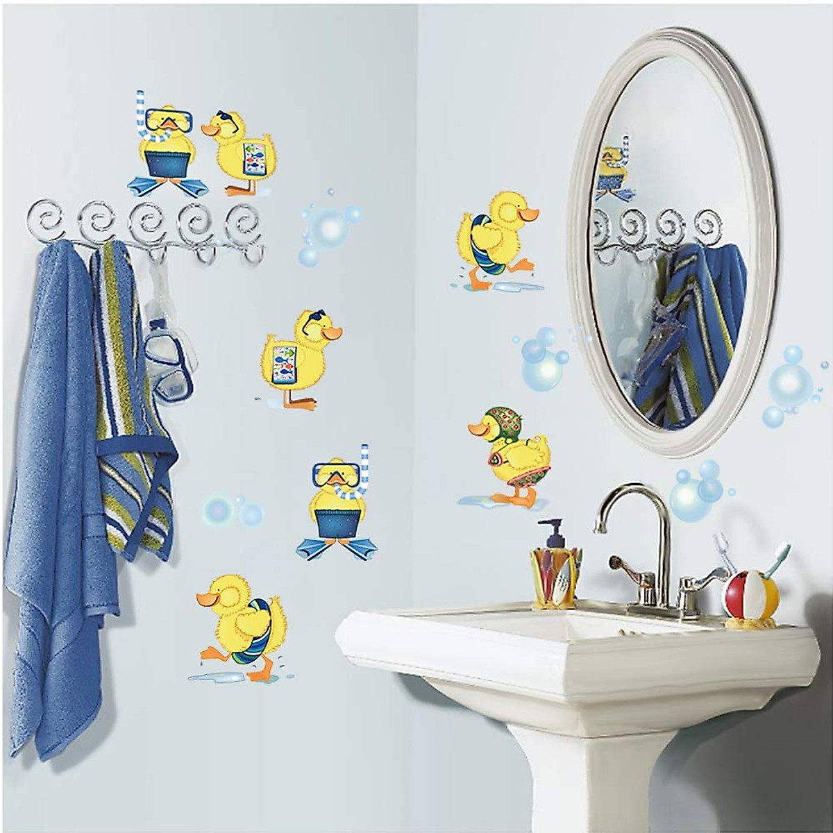 ufengke Little Yellow Ducks Wall Stickers Kids Bathroom Removable Vinyl Wall Art Decals Wall Decor