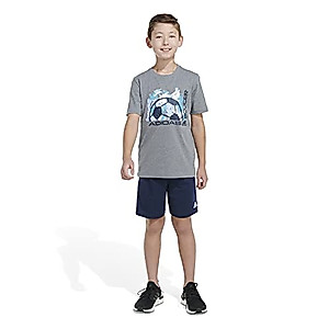 adidas Boys' Little Short Sleeve Cotton Novelty T-Shirt, Charcoal Grey Heather, 7