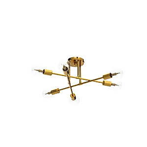 YXTH Semi Flush Mount Ceiling Light Fixture, 6 Lights Modern Sputnik Chandelier Ceiling Lamp with E26 Bulb Base, Light Fixtures Ceiling Mount for Bedroom Kitchen Living Room Hallway (Gold)