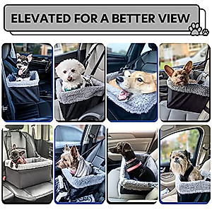 NOVOLAB Dog Car Seat for Small Dogs, Dog Booster Seat with Metal Frame Construction Double-Layer Oxford Puppy Car Seat with Safety Leash, Perfect for Small Pets Dogs Cats