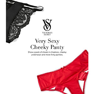 Victoria's Secret Very Sexy Lace Trim Cheeky Panty with T-Back Detail, Women's Underwear, Black (XL)