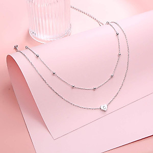 FLYOW Dainty Initial Heart Necklace Sterling Silver Clavicle Personalized Choker Necklace Jewelry Gifts for Women Letter C