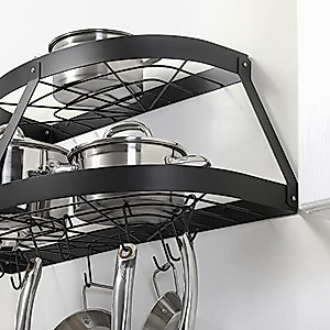 KES 27.5-Inch Pot Rack Wall Mounted, 2-Tier Hanging Pot Rack for Pots and Pans Storage, Classic Semi-Circle Design, Black, KUR502S70B-BK