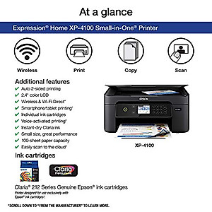 Epson Expression Home XP-4100 Wireless Color Printer with Scanner and Copier (Renewed)