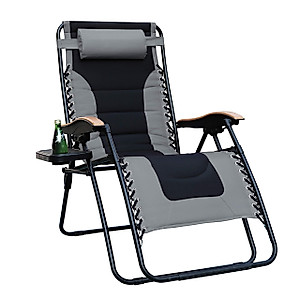 PHI VILLA XL Oversize Zero Gravity Chair Padded Recliner Oversize Lounge Chair with Free Cup Holder,Support 350 LBS (Grey)