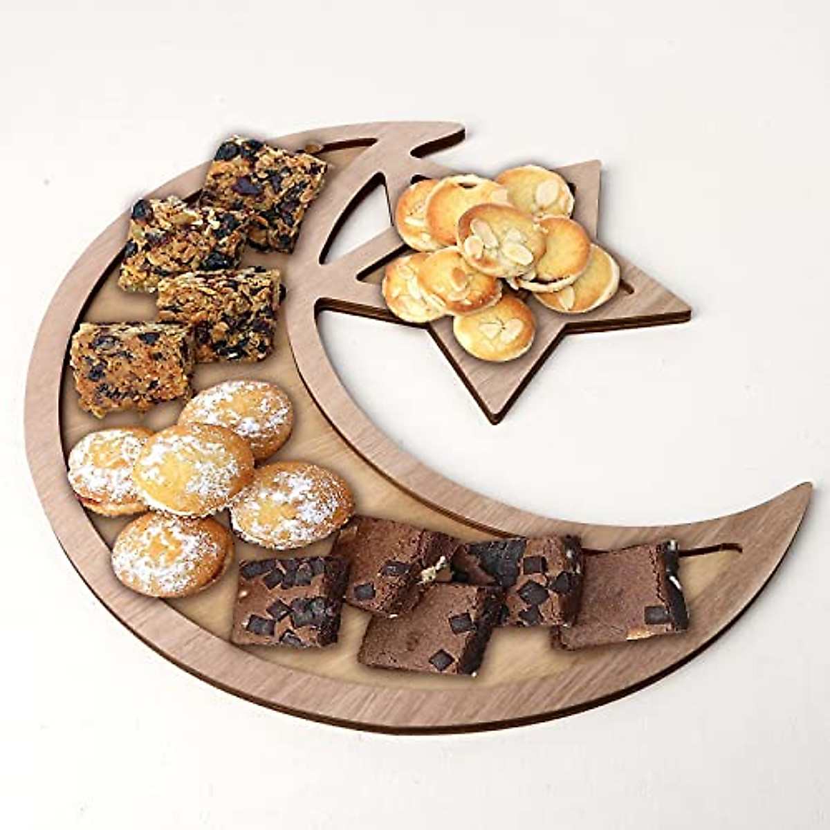 Moon Star Dessert Tray Dining Table Carved Ornaments Dessert Tray Artifact Creative Wooden Ornaments Special Shape Eid Star Moon