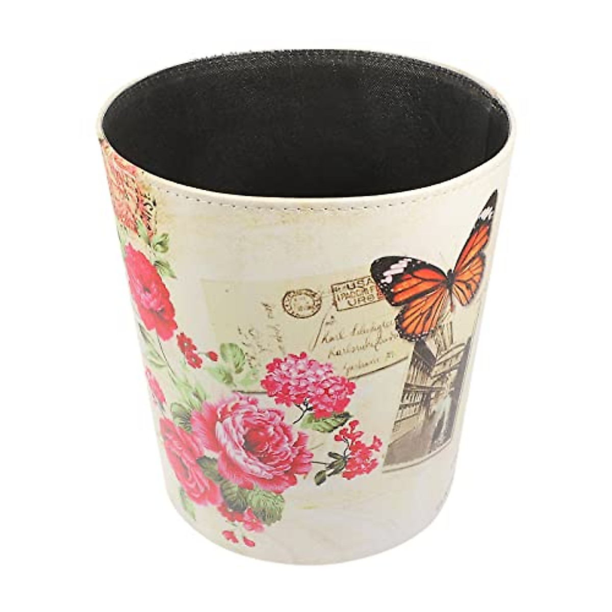 Zerodeko Small Trash Can, 10 L Leather Garbage Can Retro Round Waste Basket Decorative Storage Container Trash Bin Garbage Can Organizer Bucket for Bathroom, Bedroom, Kitchen, Office (2.6 Gallon, 1)