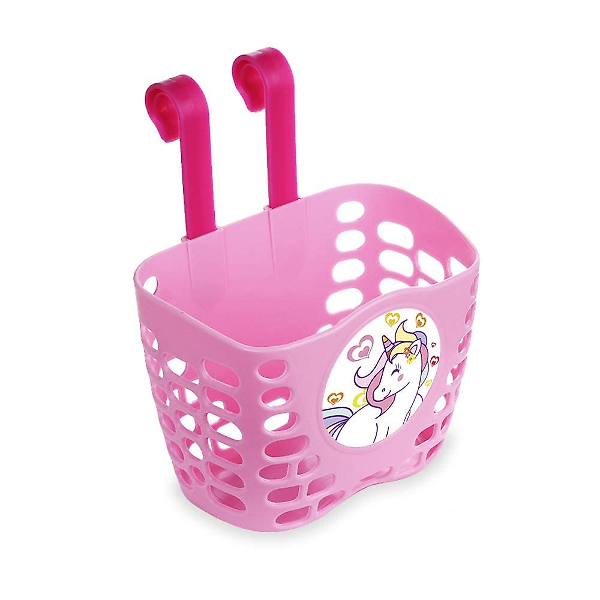 Kid's Bike Basket Accessories Set, Lovely Pink Unicorn Pattern Bicycle Front Handlebar Basket Bell, Streamer for Kid Bike