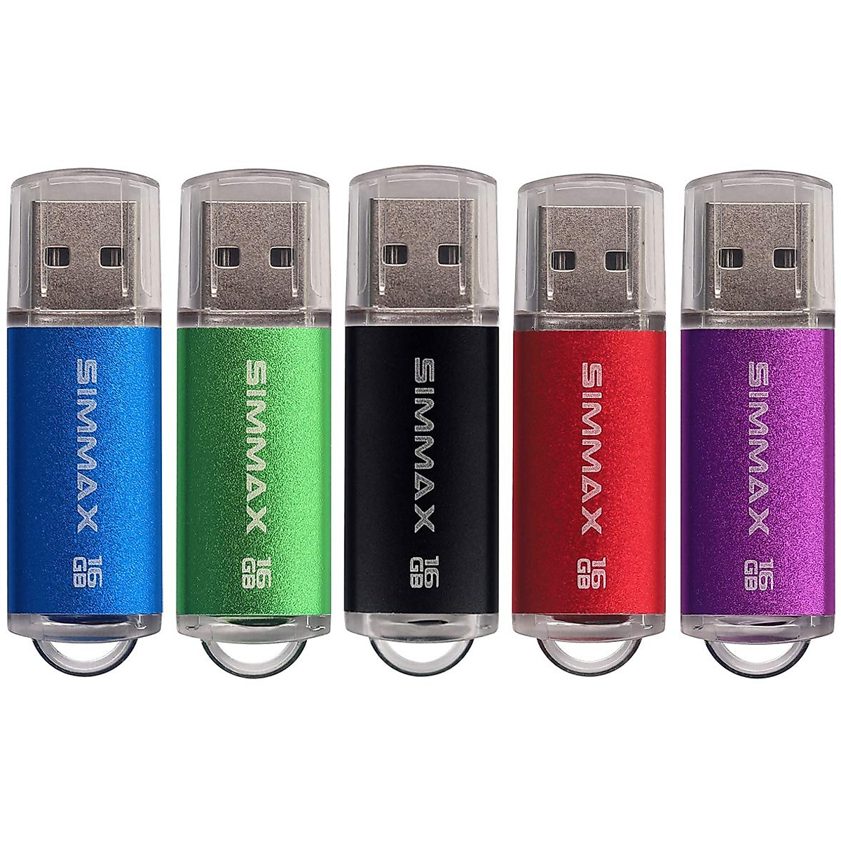 SIMMAX USB Flash Drives 5 Pack 16GB USB 2.0 Flash Drive Memory Stick Thumb Drive Pen Drive with Led Indicator (Blue Green Black Red Purple)