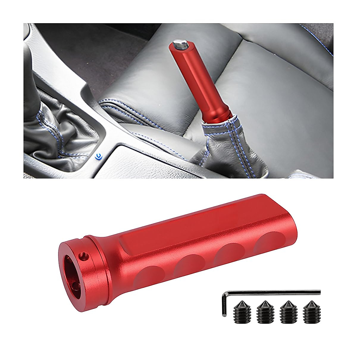 AUCELI Car Handbrake Cover, Universal Aluminum Handle Protector for Brake Lever, Wave Shaped Decorative Hand Brake Sleeve, Auto Interior Accessories for Manual & Most Automatic Handle (Red)