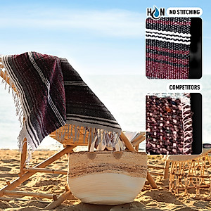Authentic Large Handwoven Mexican Blanket - Soft Yoga Blanket - Durable Serape Blanket - Lightweight Falsa Blanket, Beach Blanket, Camping Blanket, Picnic Blanket, Outdoor Blanket 70"x50" - Cherry