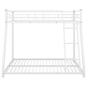 Lifeand Twin Over Full Bunk Bed with Metal Frame, Guardrail and Ladder, Space-Saving Design, Metal Bed for Kids&Teens,White