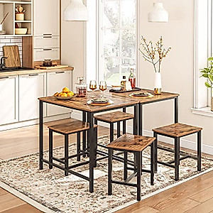 HOOBRO Dining Table Set, Bar Table and Chairs Set, Kitchen Table and Bar Stools, 3-Piece Breakfast Table Set for Kitchen, Living Room, Party, Rustic Brown and Black BF75CZ01G1