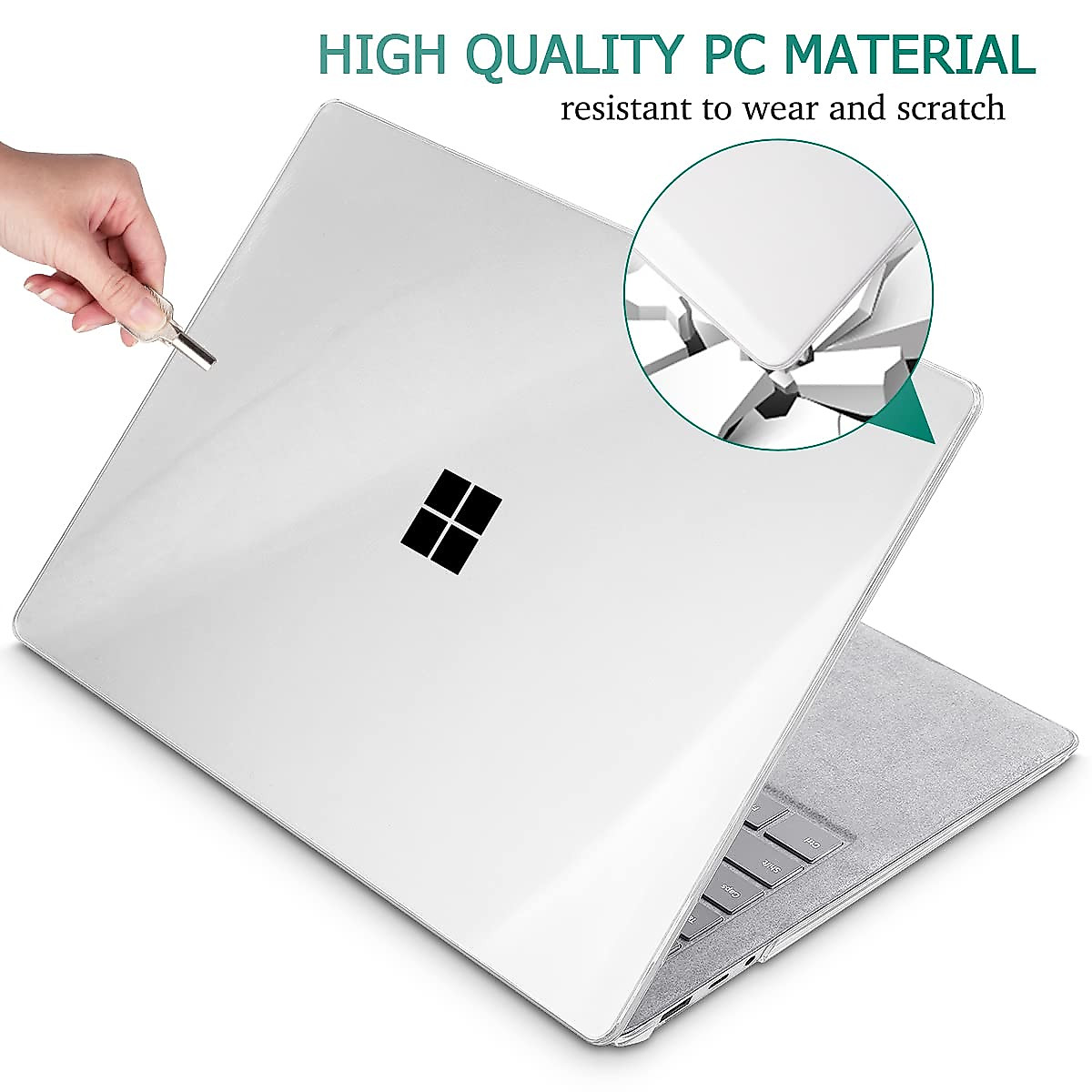 May Chen Case for 13.5" Microsoft Surface Laptop 3/4/5 with Alcantara Palm Rest Model 1867 1958 1959 (2019 2021 2022), Plastic Hard Shell Case with Keyboard Cover + Screen Protector, Crystal Clear