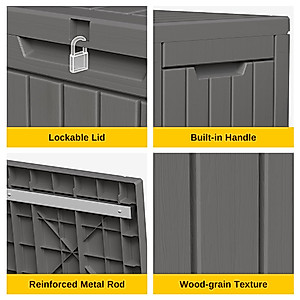 EAST OAK 60 Gallon Deck Box, Outdoor Storage Box with Padlock for Patio Furniture, Patio Cushions, Gardening Tools, Pool Supplies, Waterproof and UV Resistant Resin, Grey