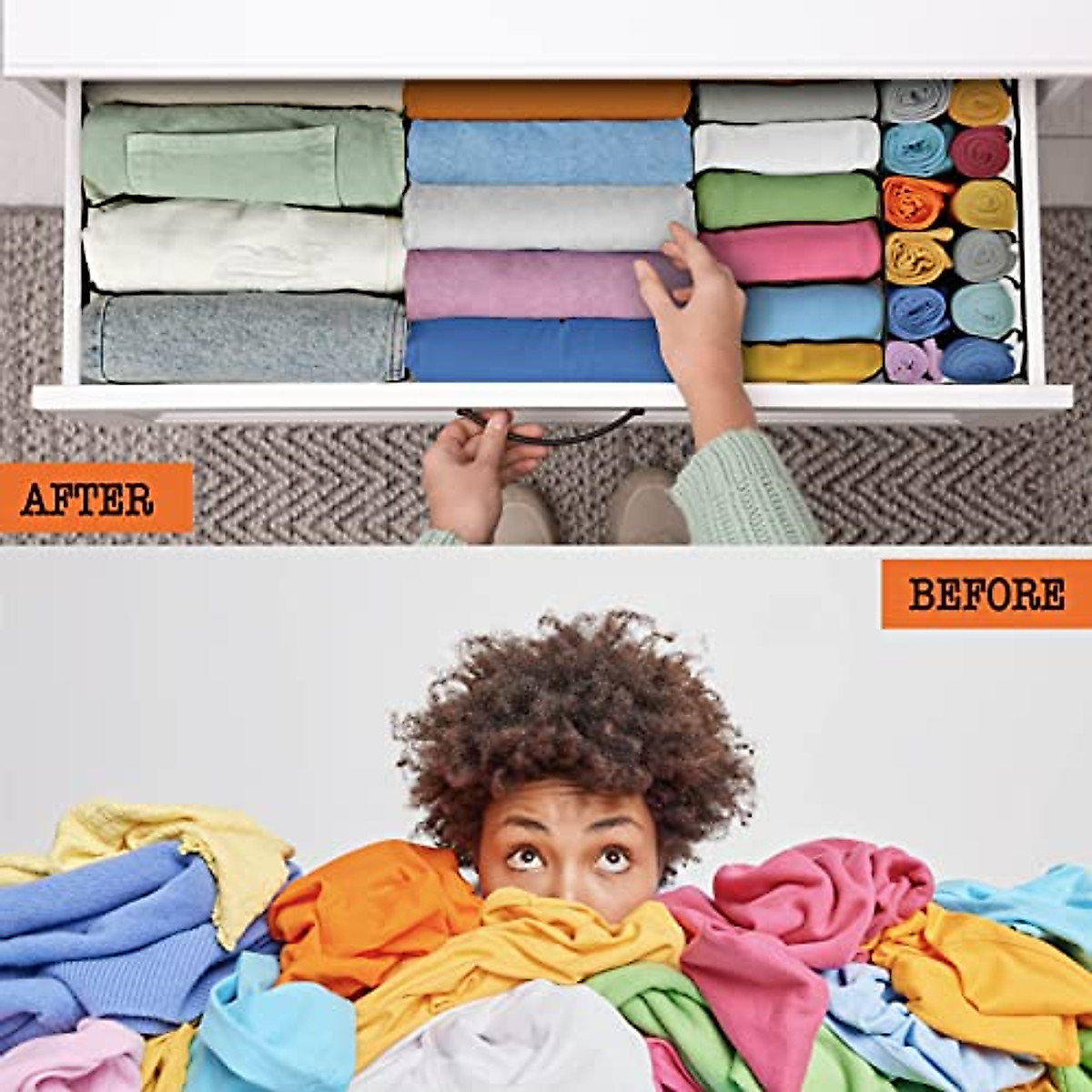 MAGIC HOME USA Drawer organizer, 4 piece set, soft plastic, closet organizers and storage, drawers dividers for clothes, transparent with black edge, works with KonMari folding method (Black)