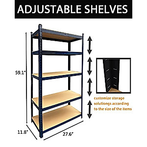 JAOSY Garage Storage Shelves Heavy Duty, Adjustable Shelves 28" Lx12 Wx59 H Shelving Unit with 5-Shelf, Racking Shelf Heavy Duty Garage Shelving Storage Shelves Black Metal Shelf
