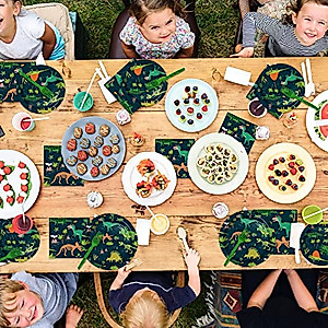 96 Pcs Dinosaur Party Supplies Fossil Dinosaur World Tableware Set Dinosaur Theme Plates Napkins Party Decorations Dino Dinnerware for Boys Kids Birthday Baby Shower Tableware Party Favors 24 Guests
