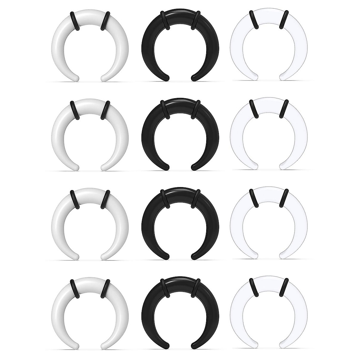 Lcolyoli 6 Pairs Acrylic C Shape Pincher Tapers Septum Buffalo Taper Expander with Black O-Rings Crescent Gauge Earring Plug for Women Men 6G