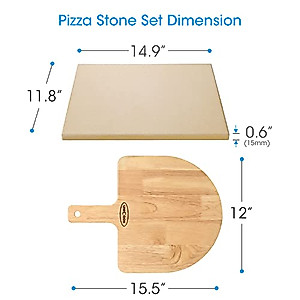 Unicook Pizza Stone 15 x 12 Inch, Included Wooden Pizza Peel, Rectangular Baking Stone for Oven and Grill BBQ, Thermal Shock Resistant Cordierite Cooking Stone for Pizza, Bread, Pies