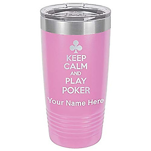 LaserGram 20oz Vacuum Insulated Tumbler Mug, Keep Calm and Play Poker, Personalized Engraving Included (Light Purple)