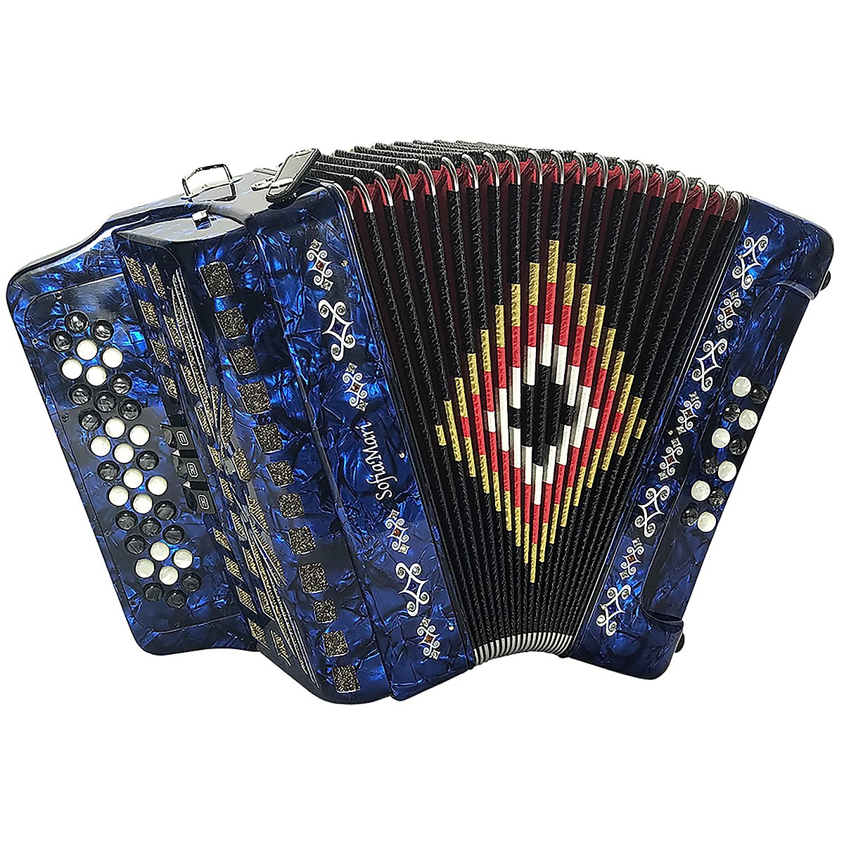 SofiaMari NSM3412 Accordion Package: 34 Button, 12 Bass, 3 Switch Accordion with Case and Straps (Sol/GCF Deep Blue Pearl) (NSM-3412-DBP-SOL)