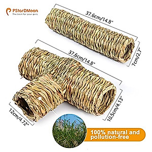 PStarDMoon Hamster Grass Tunnel Toy with Balls Nature's Hideaway Straw House with 4 Open Entrance Guinea Pig Tunnels and Tubes Toys for Rats,Syrian Gerbil,Ferrets,Little Rabbit (Style 1)