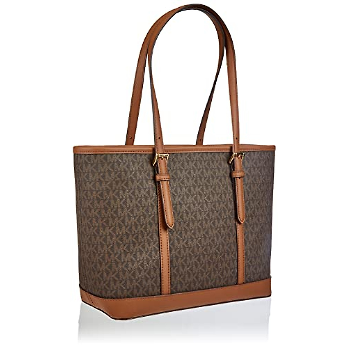 Michael Kors Jet Set Small Zip Top Shoulder Tote Handbag Brown Signature