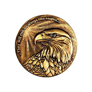 Christian Eagle Challenge Coin, Antique Gold-Color Plated, American Bald Eagle & Isaiah 40:31