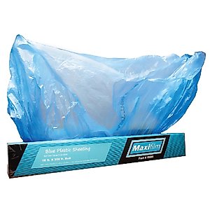 MAXIFILM 16ft x 350ft Roll of Blue Overspray Paintable Masking Plastic Sheeting -8 Micron, 0.3 Mil, Protective Masking Film Cover, Auto Painting, Cover Cloth Home Walls Furniture (1, 16ft x 350ft)