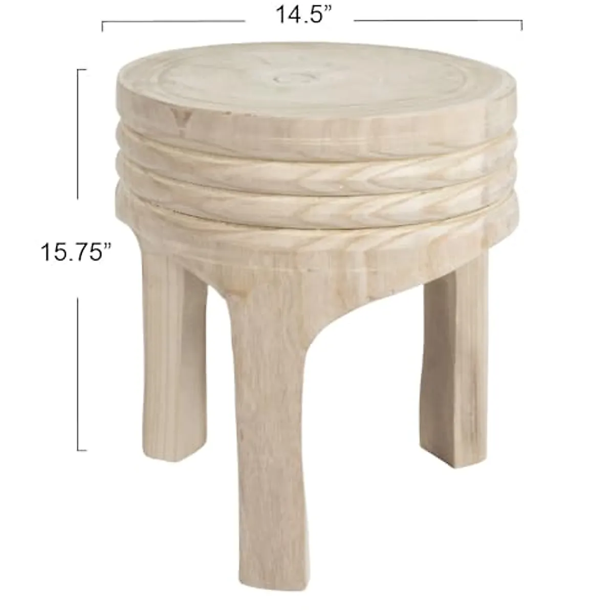 Creative Co-Op Boho Hand-Carved Paulownia Wood Stool, Natural