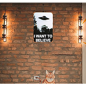 Decleezw Metal Signs I Want to Believe Wall Art UFO Artwork Alien Retro Room Decor Print Poster 12x8 inch (U0226NN0351)