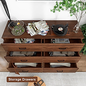 Bigbiglife 6 Drawer Wood Dresser, Wide Chest of Drawers, Bedroom Furniture, Clothes Storage and Organizer, 15.8" D x 47.2" W x 27.7" H, Walnut Brown