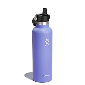 HYDRO FLASK - Water Bottle 621 ml (21 oz) with Flex Straw Cap - Vacuum Insulated Stainless Steel Reusable Water Bottle - Leakproof Lid - Hot and Cold Drinks - Standard Mouth - BPA-Free - Lupine