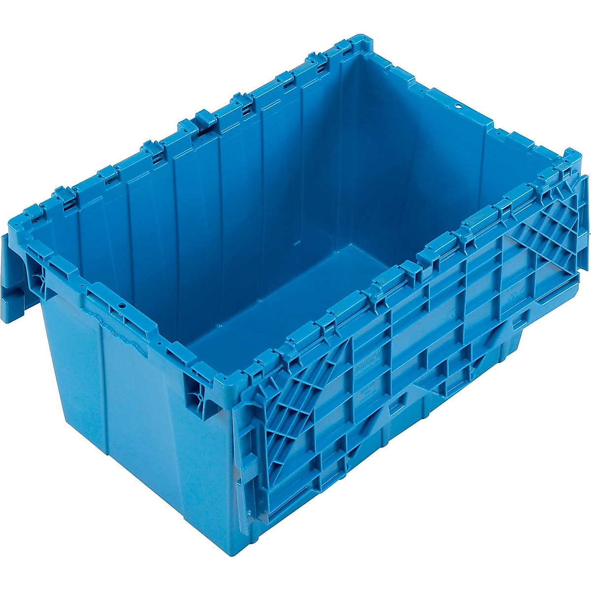 Plastic Attached Lid Shipping & Storage Container, 25-1/4x16-1/4x13-3/4, Blue
