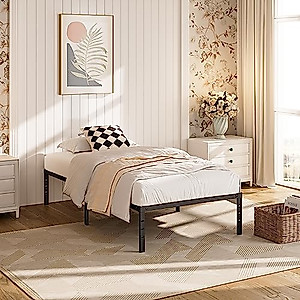 DERYONI 14 inch Twin Size Bed Frame No Box Spring Needed Heavy Duty Metal Twin Platform Bed Frame Steel Slat Support 750lbs Easy Assembly Noise Free Black Bed Frame Twin