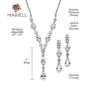 Mariell Cubic Zirconia Necklace & Earrings Bridal Jewelry Set, CZ Crystal Statement Necklace Set for Weddings, Formal Events, Mother of The Bride