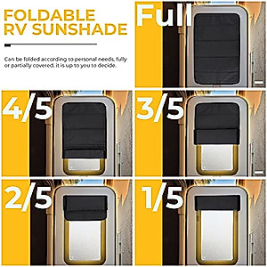 BougeRV RV Door Shade Cover, Foldable RV Sun Shade Windshield Blackout Shower Curtains Coverage RV Accessories Fits for Most RV Interior Door Window Oxford Materials Black (25" X 16")