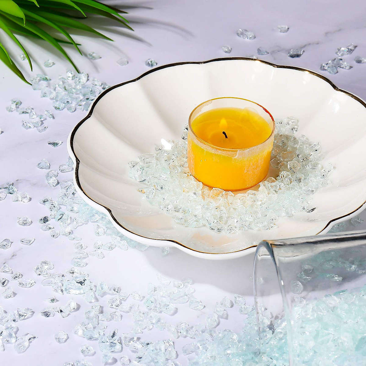 Crushed Glass for Crafts Broken Glass Pieces Decorative Reflective Tempered Crushed Mirror Pieces Vase Filler Crush Glass for Vase Pool, Bar, Fish Tank, Garden Decoration (Transparent,2 Pound)