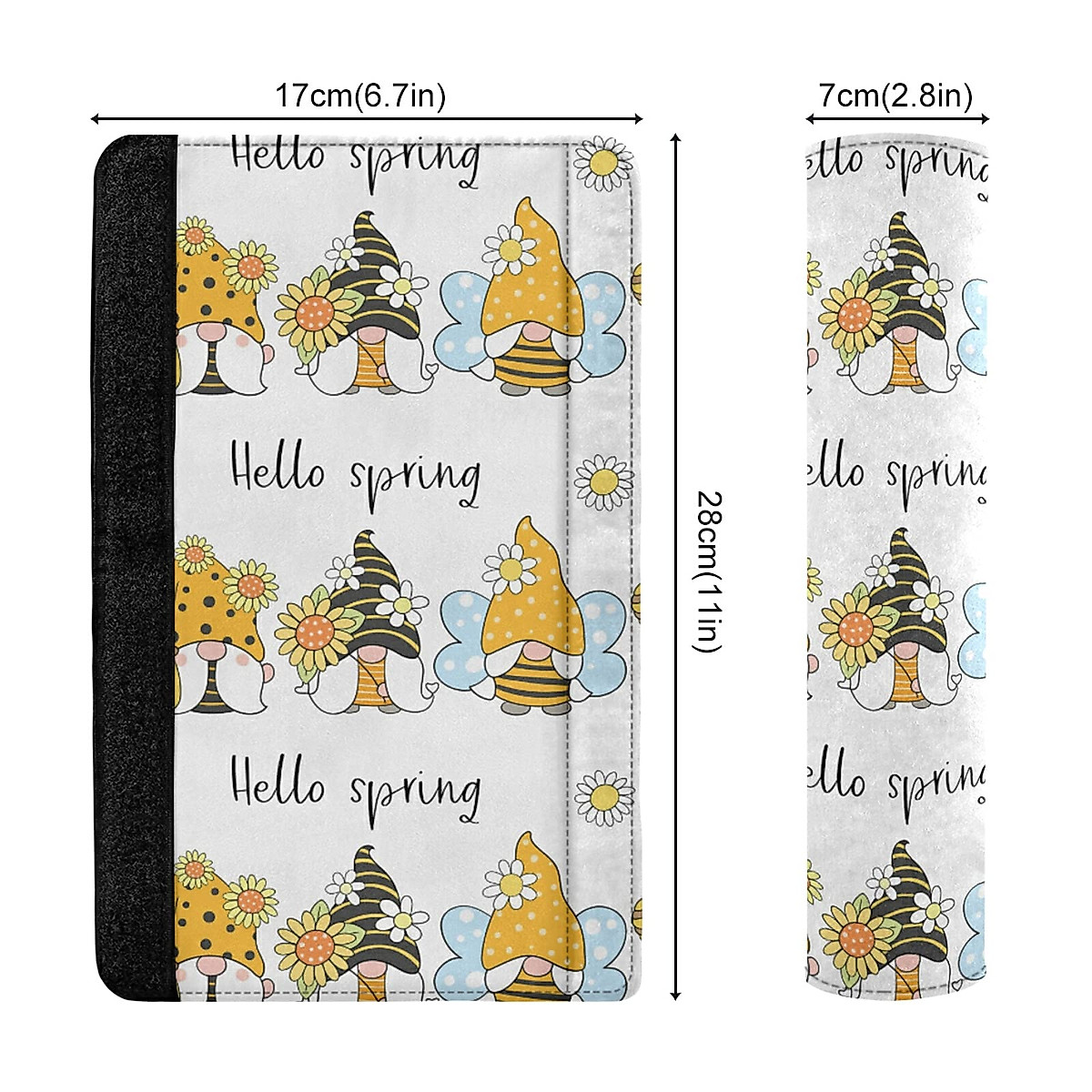 Bee Gnomes with Spring Summer Sunflowers Daisy Flowers on White 1 Piece Universal Car Seat Belt Pads Cover, Adjustable Vehicle Back Shoulder Strap Cover, Car Seat Belt Cushions for Adults Kids