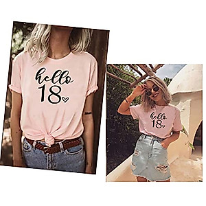HEYO Women 18th Birthday Hello 18 Shirt Pink, Medium