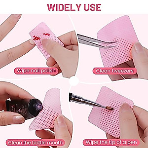 Lint Free Nail Wipes, Nail Polish Remover Pads 540PCS Eyelash Extension Wipes, Soft Non-Woven Acetone Nail Polish Remover Pads Nail Wipes for Nail Prep and Gel Polish Remover, Pink