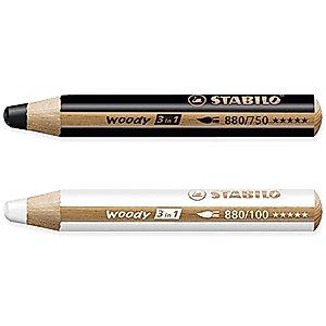 STABILO Multi-talented Pencil woody 3-in-1 - Pack of 2 Pencils - Black & White