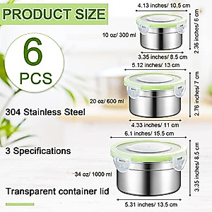 Nuanchu 6 Pieces Stainless Steel Storage Containers Snack Lunchbox Food Container with Lid for Kid Metal Flour Sugar Canister Stackable for Operation Christmas Gift Camping Picnic Soup Salad Leftover